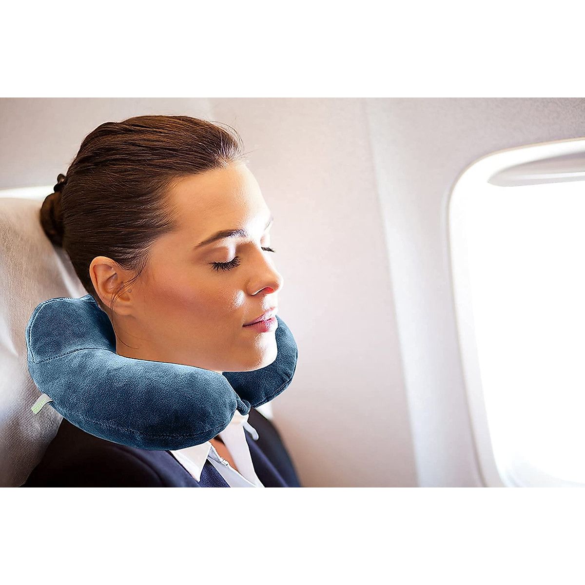 Inflatable Travel Neck Pillow: Extra-Soft, Cushion. For Airplanes, Trains, Cars, Portable Travel Accessory-With Carrying Pouch For cell phone and Passport Etc. (Blue)