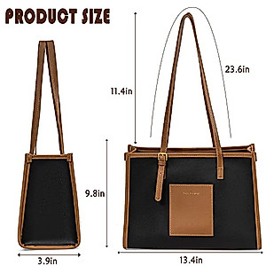 Tote Bag, PU Tote Bag for Women with Zipper Pocket Lightweight Shoulder Bag Handbag for Work, Office, School,Gym,Beach,Travel (Black)