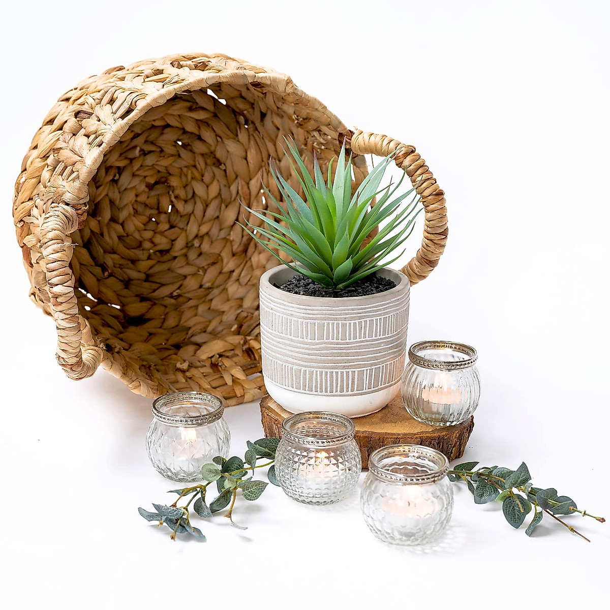 Kurrajong Farmhouse Artificial Plant | 8" Fake Plant for Desk Decor | Artificial Succulent in Pot | Fake Succulent | Faux Plant Indoor | Succulent Plant Artificial | Faux Succulent for Shelf Decor