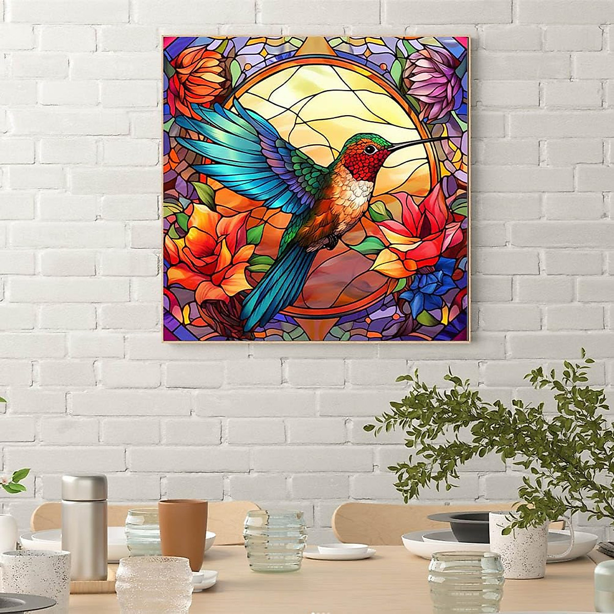 Hummingbird Diamond Painting Kits for Adults - Stained Glass Diamond Art Kits for Adults Beginner, DIY Full Drill Diamond Dots Paintings with Diamonds 5D Gem Art and Crafts Home Wall Decor 14x14inch