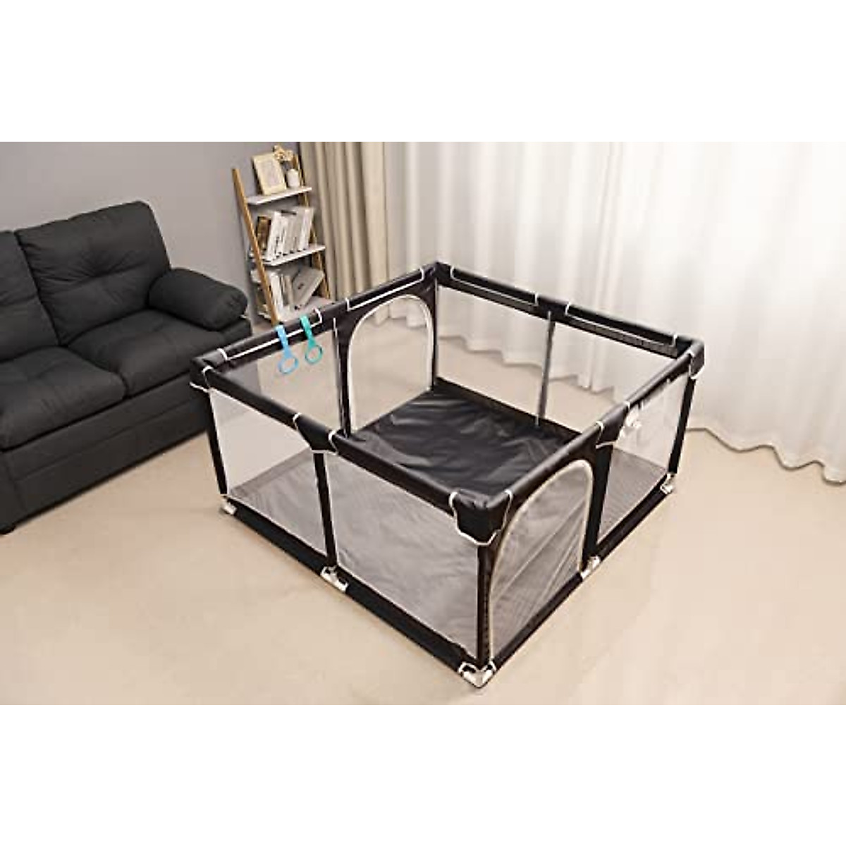 Baby Playpen 50”×50”,Pack N Play,Playard,Baby Gate,Kids Activity Center,Playpen for Babies & Toddlers,Indoor Outdoor(Black)