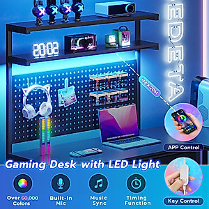 SEDETA L Shaped Gaming Desk with LED Lights, Pegboard and Drawers, Gaming Desk with Hutch, Computer Desk with Monitor Stand, Storage Shelves, Home Office Desk Corner Desk, Gaming Table, Black