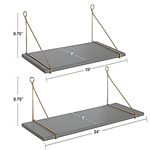 Kate and Laurel Vista Wood and Metal Wall Shelves, 2 Piece Set, Gray and Gold