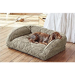 Orvis ComfortFill-Eco Bolster Dog Bed - Plush Rectangular Dog Beds with Three-Sided Bolster for Leaning, Charcoal Chev - Extra Large