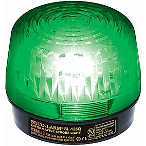 SECO-LARM SL-126-A24Q/G Strobe Light, Green Lens; For "informative" general signaling requirements; For 6 to 24-Volt use; Incorrect polarity cannot damage circuit or draw current; Easy 2-wire installation, regardless of voltage