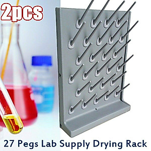 Eapmic 2 Pcs Laboratory Drying Rack Detachable 27 Pegs Wall Mount Glassware Drying Rack Built-in Molded Drain Pan, Lab Supply Pegboard for Tube Beaker Flask Dry