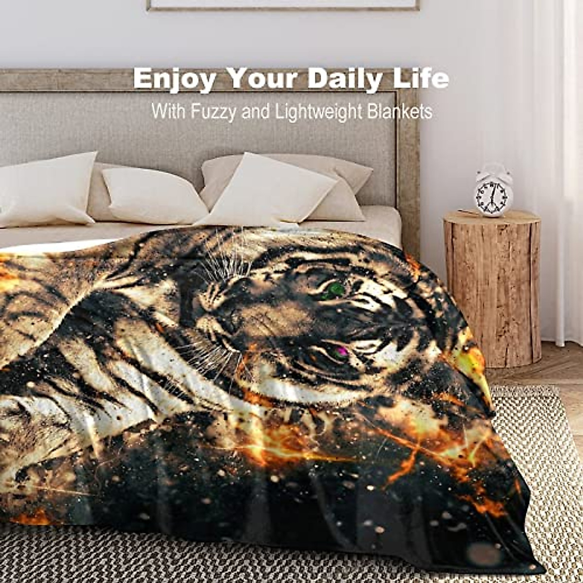 Tiger with Fire Flannel Fleece Throw Blanket Soft Warm Lightweight Fuzzy Plush Blankets for Bed Couch Sofa 30"x40"