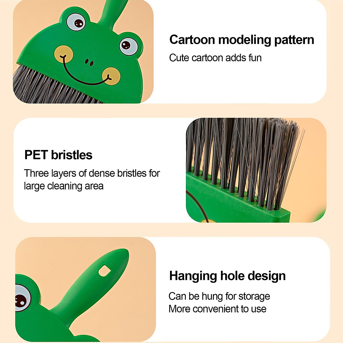 ulafbwur Mini Dustpan and Brush Set, Cartoon Pattern Cleaning Set, 2pcs/set Small Broom Dustpan Set, Keyboards Cleaning Mini Broom Dustpan Set, Compact Dust Pan and Hand Broom for Cleaning Brown