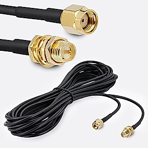 CAPChang RG174 Coaxial Cable RP SMA Antenna Extension Cable 2-Pack 6.5FTRP-SMA Male to RP-SMA Female Bulkhead Mount Connectors Low Loss Antenna Cable for WiFi Antenna WiFi Router Security IP Camera
