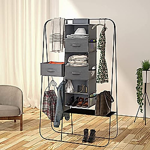 Hanging Closet Organizer 6-Shelf, Hanging Closet Shelves with 3 Drawers & Side Pockets, Closet Hanging Organizer for Wardrobe,RV,Dorm Room,Closet Organizers and Storage Hanging 13" x 11.8"x 42.5" Gray