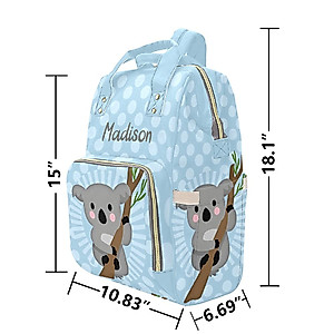 Yeshop Koala Bear Blue Polka Dot Personalized Diaper Bag Backpack Tote with Name,Custom Travel Nappy Mommy Bag Backpack for Baby Girl Boy Gift, 10.83inch x 6.69inchx 15inch