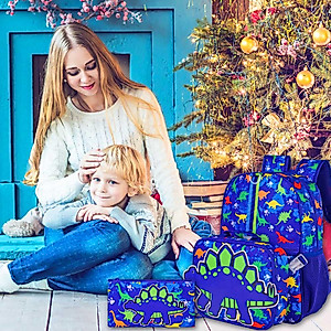 3PCS Dinosaur Backpack, 16" Boys Bookbag and Lunch Box for Kids, Preschool Backpacks for Elementary Students