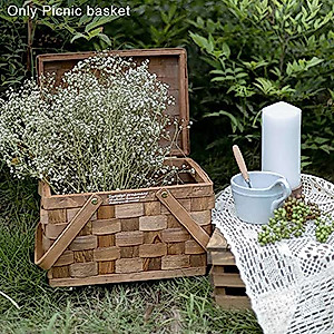 Picnic Basket with Folding Handles, Wooden Hamper Wedding Bread Display Picnic Basket Prop with Lid (Coffee)