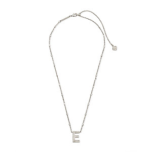 Kendra Scott Letter E Pendant Necklace for Women, Fashion Jewelry, Rhodium-Plated Brass, Rhodium Metal, Letter E