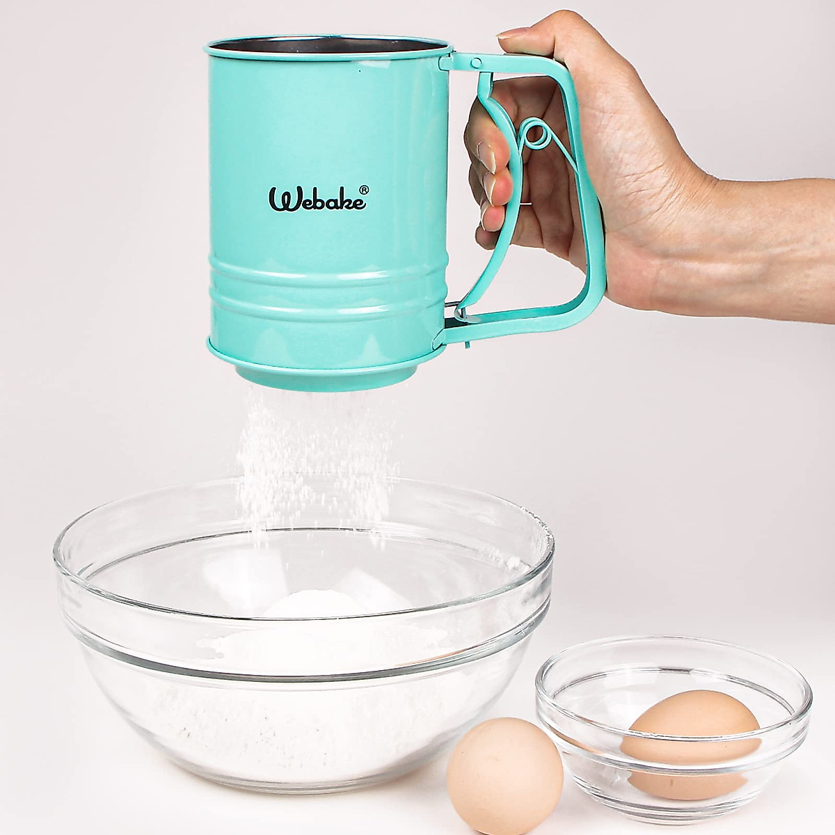 Webake Flour Sifter for Baking Stainless Steel One-handed Small Flour Sieve Kitchen Sifter Cocoa Powder Sieve Baking Supplies Stylish Green