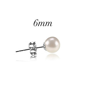 PAVOI 18K Gold Plated Sterling Silver Round Stud White Simulated Shell Pearl Earrings - 6mm
