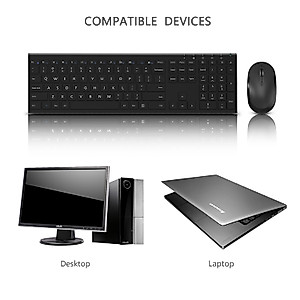 Wireless Keyboard and Mouse, Full Size Ultra Slim 2.4GHz Wireless Keyboard Mouse Combo for Windows Computer, Laptop, Desktop (Black)