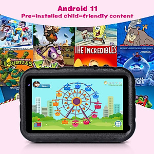 YESTEL Kids Tablet 7" Android 11 Tablets Urtra-Responsive Tablet for Kids 2GB RAM 32GB | Shock- Proof Case | Reversible Stand | and More - Black