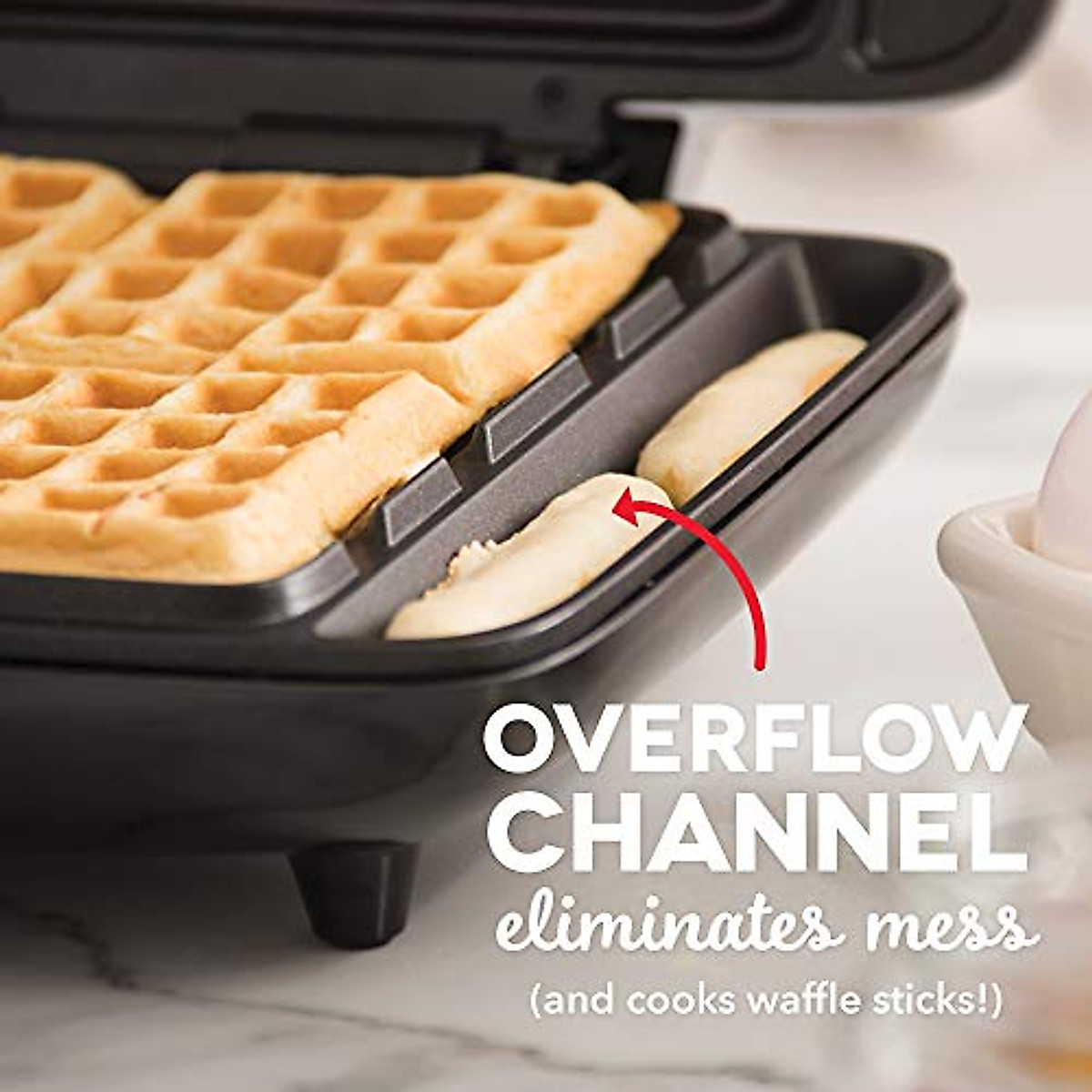 DASH No-Drip Waffle Maker: Waffle Iron 1200W + Waffle Maker Machine For Waffles, Hash Browns, or Any Breakfast, Lunch, & Snacks with Easy Clean, Non-Stick + Mess Free Sides - Aqua