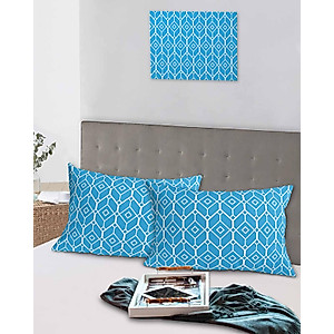 Edwiinsa Blue Pillow Covers King Standard Set of 2 Bed Pillow, White Modern Geometric Abstract Art Aesthetics Plush Soft Comfort for Hair/Skin Cooling Pillowcases with Envelop Closure 20''x36''