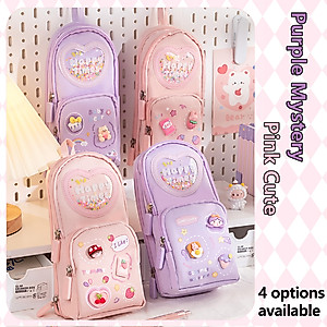 UINSUE Mini Backpack Pencil Case Art Marker Storage Canvas Makeup Pocket Small Gadget Bag Organizer Random Free of Highlighters (Pink)