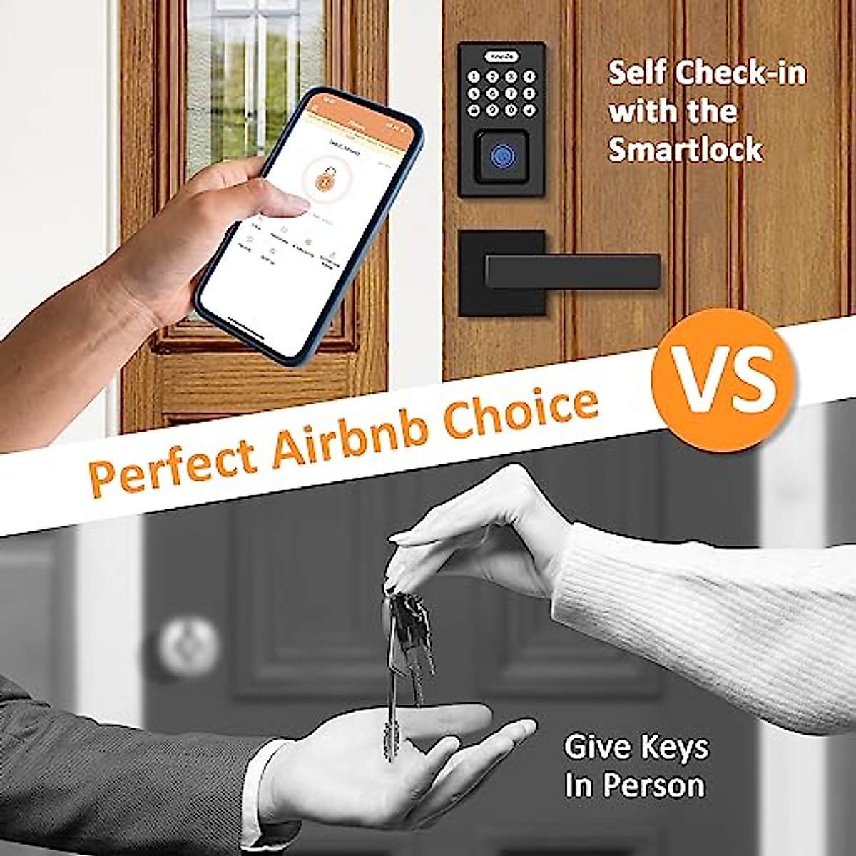 Tinewa Keyless Entry Door Lock with 2 Lever Handles, Fingerprint Entry Door Handleset, Electronic Digital Keypad Deadbolt with App, Auto Lock & One Touch Locking, Front Smart Door Handle Sets, Black