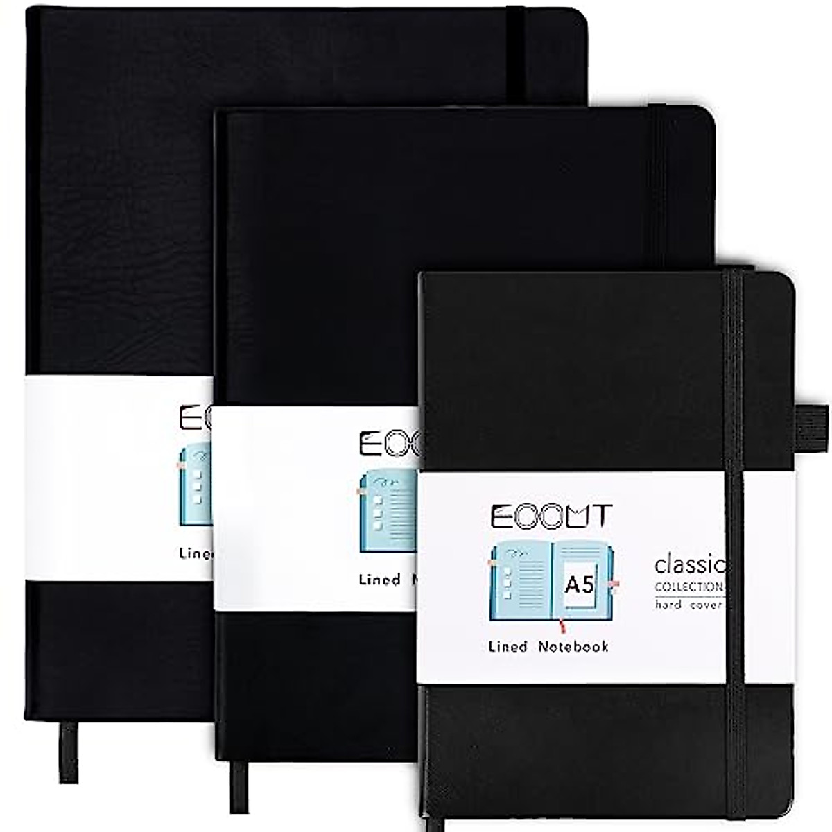 EOOUT Leather Journal, Hardcover Notebook, 3pcs, Notebook Set, A5 B5 Letter Size, 80 Pages, 100 GSM, Journals for Writing, College Ruled Notebook