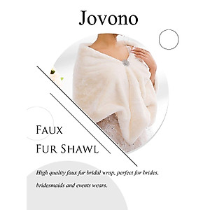 Jovono Women's Bride Wedding Faux Fur Shawl Wrap Bridal Fur Scarf Fur Wraps and Shawls for Women (Ivory)