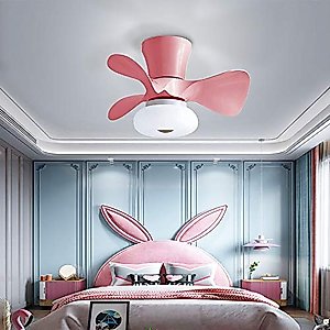 LAJUU Kids Bedroom Ceiling Fan with Light Reversible with Remote Control 6 Speeds Led Dimmable Fan Ceiling Light 64W with Timer Modern Quiet Ceiling Fan Light