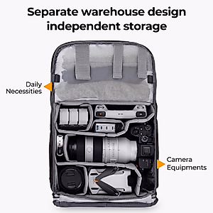 K&F Concept Camera Backpack, Camera Bags for Photographers Large Capacity Camera Case with Raincover,15-15.6 Inch Laptop Compartment Compatible for Canon/Nikon/Sony/DJI Mavic Drone(Backpack 20L)