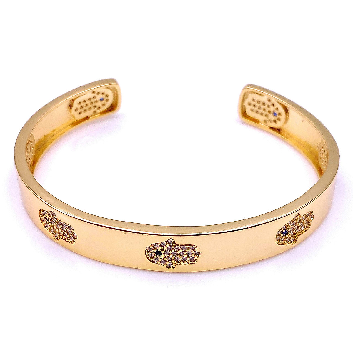 LESLIE BOULES 18K Gold Plated Hamsa Hand Cuff Bracelet for Women Fashion Jewelry