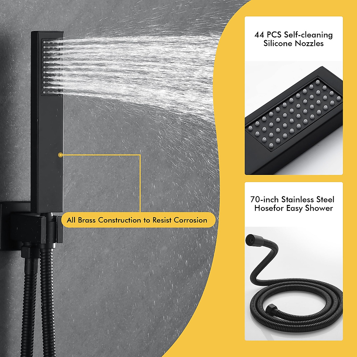 Fransiton 8 Inches Matte Black Shower System Rain Shower System Set Wall Mounted, Rainfall Shower Head with Handheld, Bathroom Shower Kit (Valve Included)