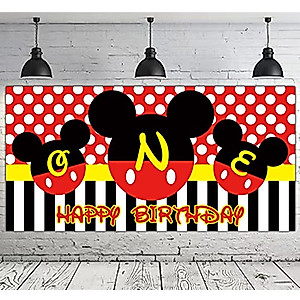 Mickey Backdrop, Mickey 1st Birthday Backdrop, Mickey Birthday Party Supplies, Large Mickey 1st Birthday Banner, Mickey Photography Background (6.6 x 3.3 ft)