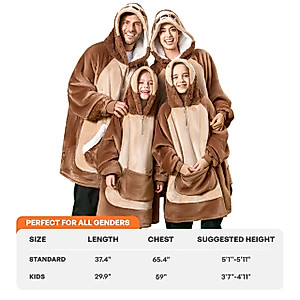 Giggling Getup Sloth Wearable Blanket Hoodie - Oversized Soft Sherpa Fleece Hooded Blanket - Warm Cozy Plush Flannel Blanket Sweatshirt Gifts - with Giant Pocket and Sleeves for Kids Girls Boys