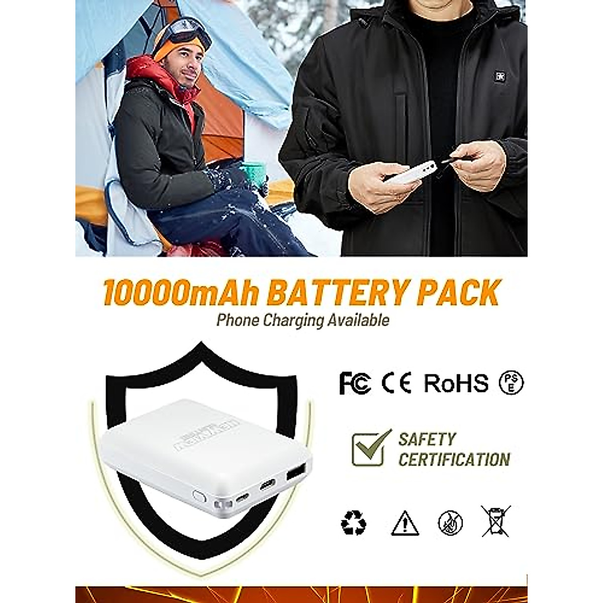NEW VIEW Men's Heated Jacket with 10000mAh Battery Pack,Electric Heated Coat Rechargeable for Winter Outdoors Hunting Fishing