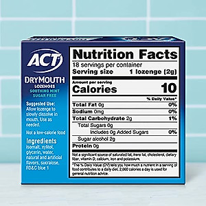 ACT Dry Mouth Lozenges With Xylitol 18 Count (Pack of 6) Soothing Mint