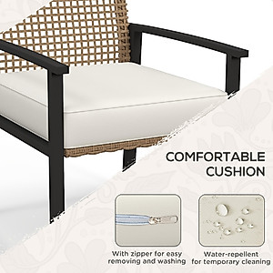 Outsunny 5 Pieces Outdoor Dining Set for 4, Wicker Rattan Patio Furniture Set, Patio Table and Chairs Set with Cushions, Square Metal Table Top, Conversation Set for Garden, Backyard, Deck, Beige