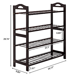 Bamboo 4 Tier Shoe Rack - Shoe Storage Shelf, Industrial Shoe Tower, Narrow Shoe Organizer Entryway Freestanding Shoe Cabinet Organizer Storage Rack - Storage Shelf for Narrow Closet, Hallway, Black