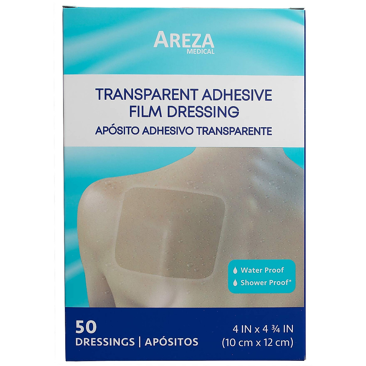 Showerproof Transparent Adhesive Film Dressing 4" x 4" 3/4" 50 Per Box