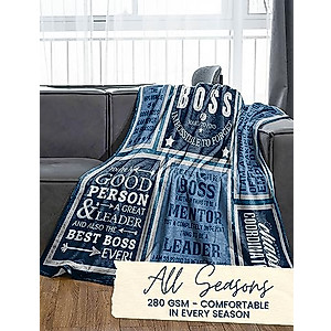Boss Gifts from Employees, Bosses Day Gifts for Men, Bed Flannel Plush Throw Blankets (50"x 65") Christmas Office Gift Idea on Boss Day, Birthday, Appreciation, Retirement, Amazing Boss-Blue