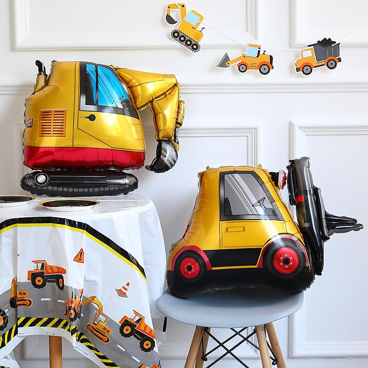 Construction Birthday Party Supplies 147pcs Construction Balloon Arch Garland Kit, Orange Black Excavator Dump Truck Hammer Drill Foil Mylar Balloon for Construction Theme Birthday Party Decorations