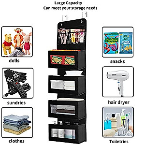 2 Pack Over Door Hanging Organizer, Boczif 5-Shelf Wall Mount Storage with 4 Large Pocket and Mesh Clear Window, Closet Door Organizer for Bathroom,Pantry,Closet,Dorm,Toys,Kitchen, Cosmetics (2-Black)