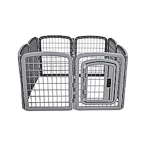 Amazon Basics 8-Panel Octagonal Plastic Pet Pen Fence Enclosure With Gate, 59 x 58 x 28 Inches, Grey