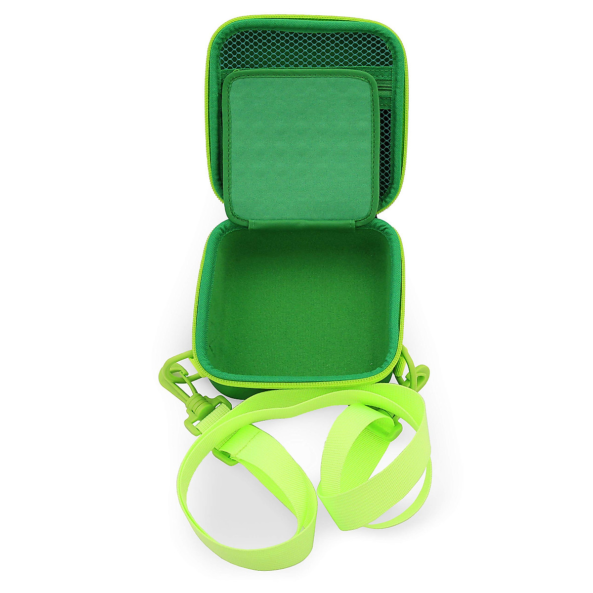 CASEMATIX Green Toy Box Travel Case Compatible with Leapfrog Rockit Twist Handheld Learning Game System - Includes Adjustable Shoulder Strap, Accessory Storage and Rubber Frog Keychain - CASE ONLY