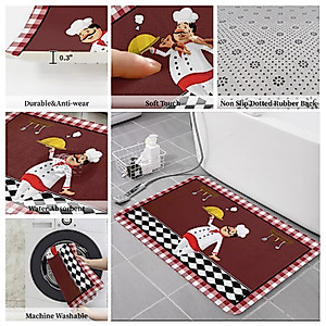 Libaoge Farmhouse Chef is Cooking Pizza Bread Red and White Plaid Kitchen Mat Rug 1 PCS Runner Rug Anti-Fatigue Comfort Memory Foam Standing Mat Non-Slip Floor Door Mat for Bathroom Bedroom 24x71in