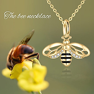 KECHO Bee Necklace for Women 14k Solid Gold Bumblebee Pendant Necklaces Yellow Gold Jewelry Mothers Day Birthday Gifts for Her (Bee Necklace)