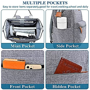 UTOTEBAG Laptop Backpack for Women, Bag Set Backpack for 15.6inch Computer with USB Charging Port, Water Resistant College Nurse Backpack Set with Makeup Bag Lunch Bag for Work/Business/Travel, Gray