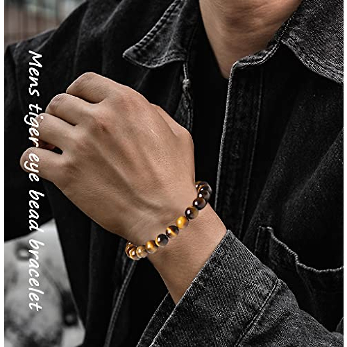 FINZOR 12 Pcs 8mm Gemstones Beaded Bracelets for Men Women Semi-Precious Stone Healing Stretch Round Bead Crystal Bracelets Unisex