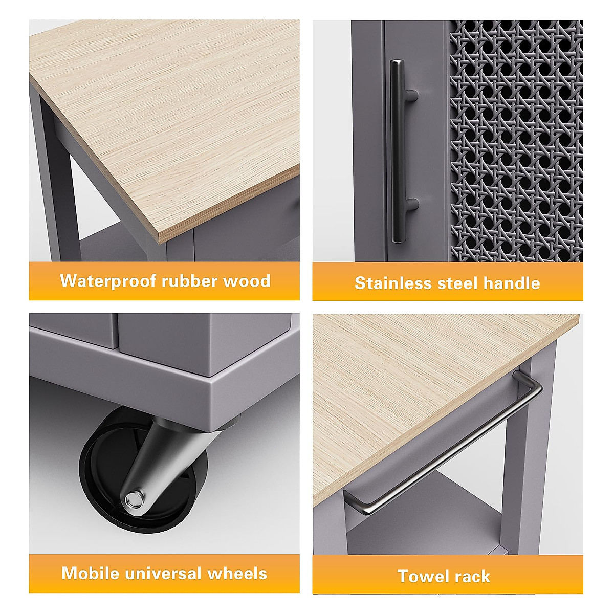 Tornama Kitchen Island Cart, Small Kitchen Carts On Wheels with Storage Cabinet, Drawer and Wood Top, Rolling Kitchen Island for Dining Room Living Room, Grey