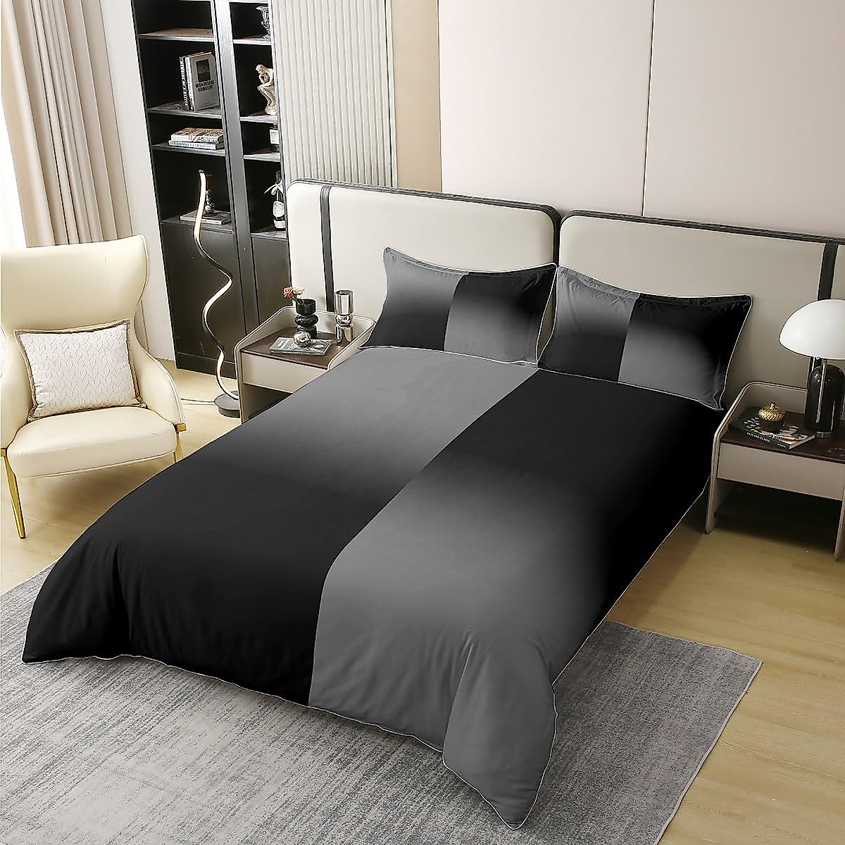 jejeloiu Grey Black Duvet Cover 100% Cotton King Size Geometric Bedding Set Modern Striped Art Comforter Cover Set Women Men Ultra Soft Decor Abstract Art Bedspread Cover Zipper